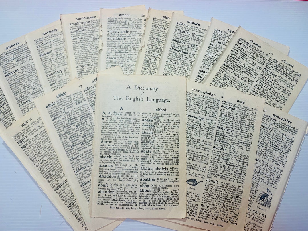 Antique Scrap Dictionary Old Book Page Ephemera Pack| 15pc Illustrated ...