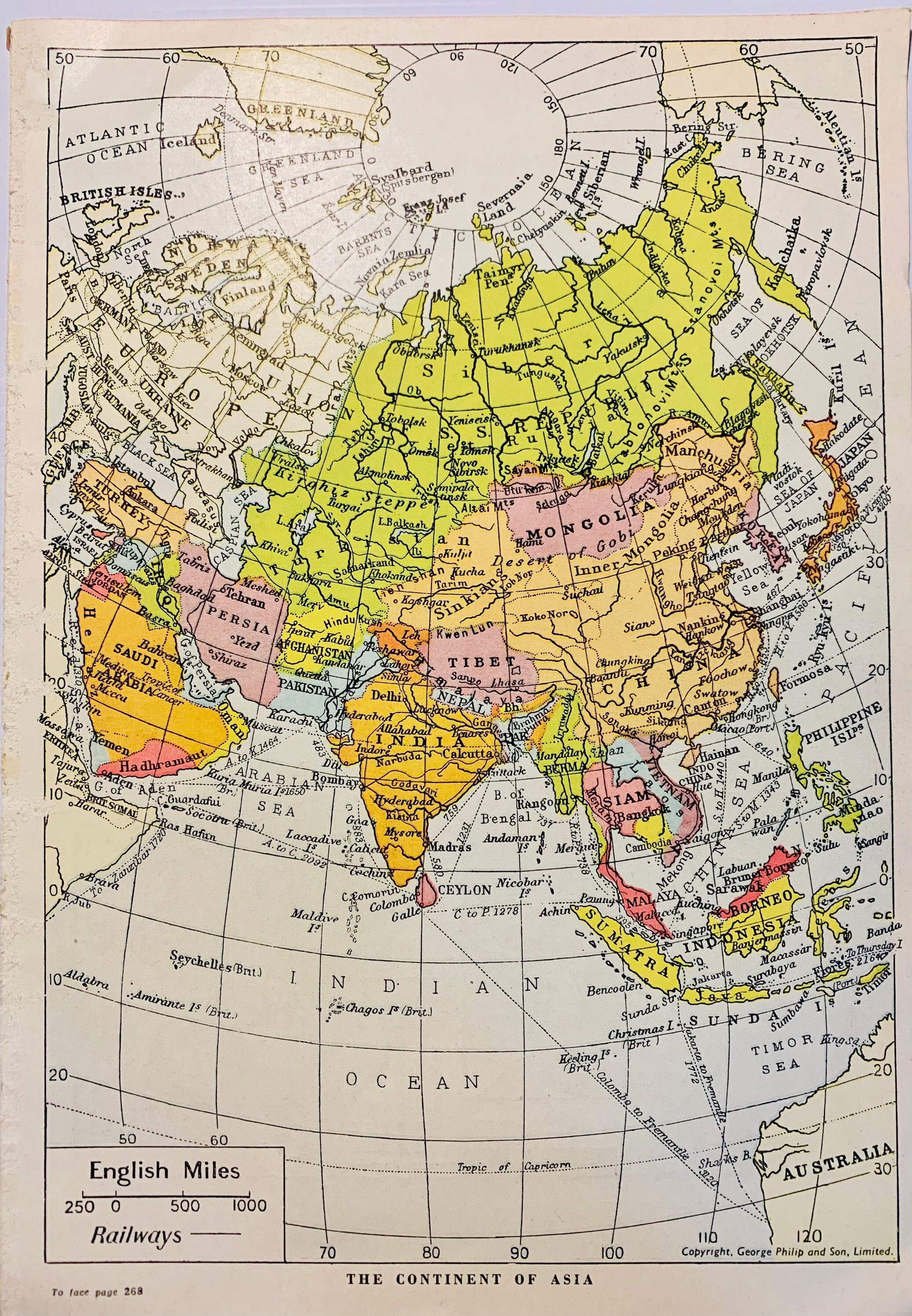 Vintage 1950 ASIA continent Map for framing junk journals | Etsy