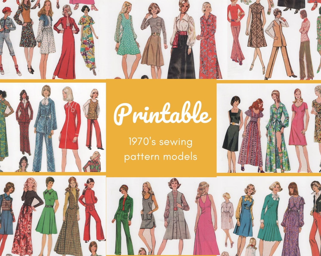 PRINTABLE 1970s Fashion Model Digital Collage Sheet Kit Sewing Fussy ...
