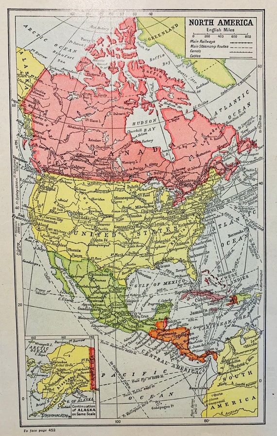 Vintage 1950 Amérique du Nord USA Canada Carte pour le | Etsy