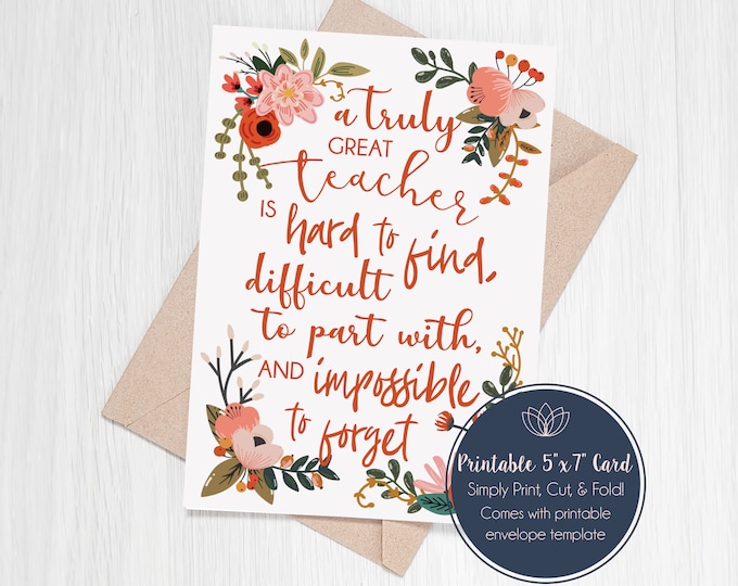 Digital Botanical Teacher Appreciation Card Teacher's - Etsy