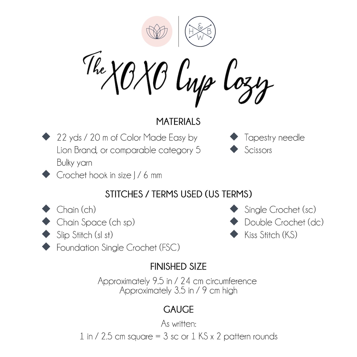 XOXO Cup Cozy PDF Pattern | Part of the XOXO Collection, Easy, Advanced ...