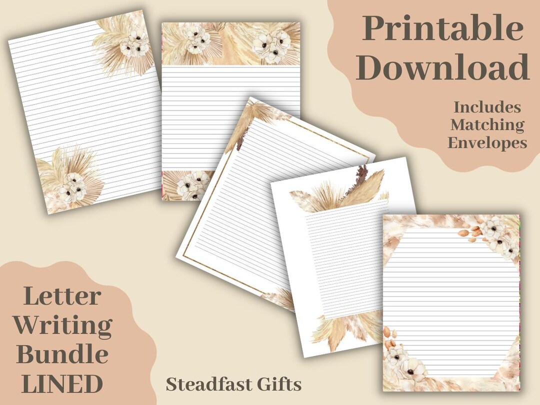 Boho Floral Letter Writing Paper: Lined Stationery Set (digital ...