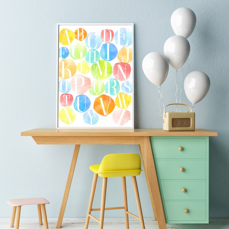 Rainbow Watercolor Alphabet Wall Art Nursery Wall Print | Etsy