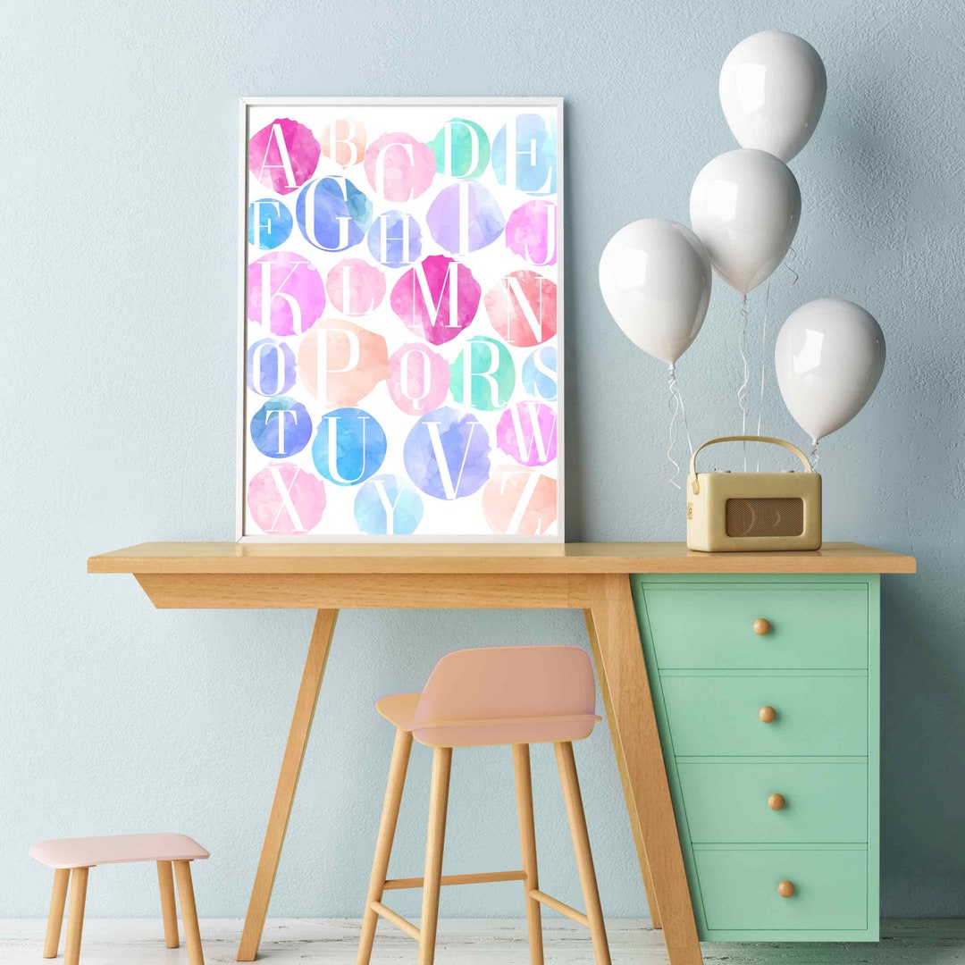 Pink Purple Pastel Watercolor Alphabet Girls Room Wall Art - Etsy