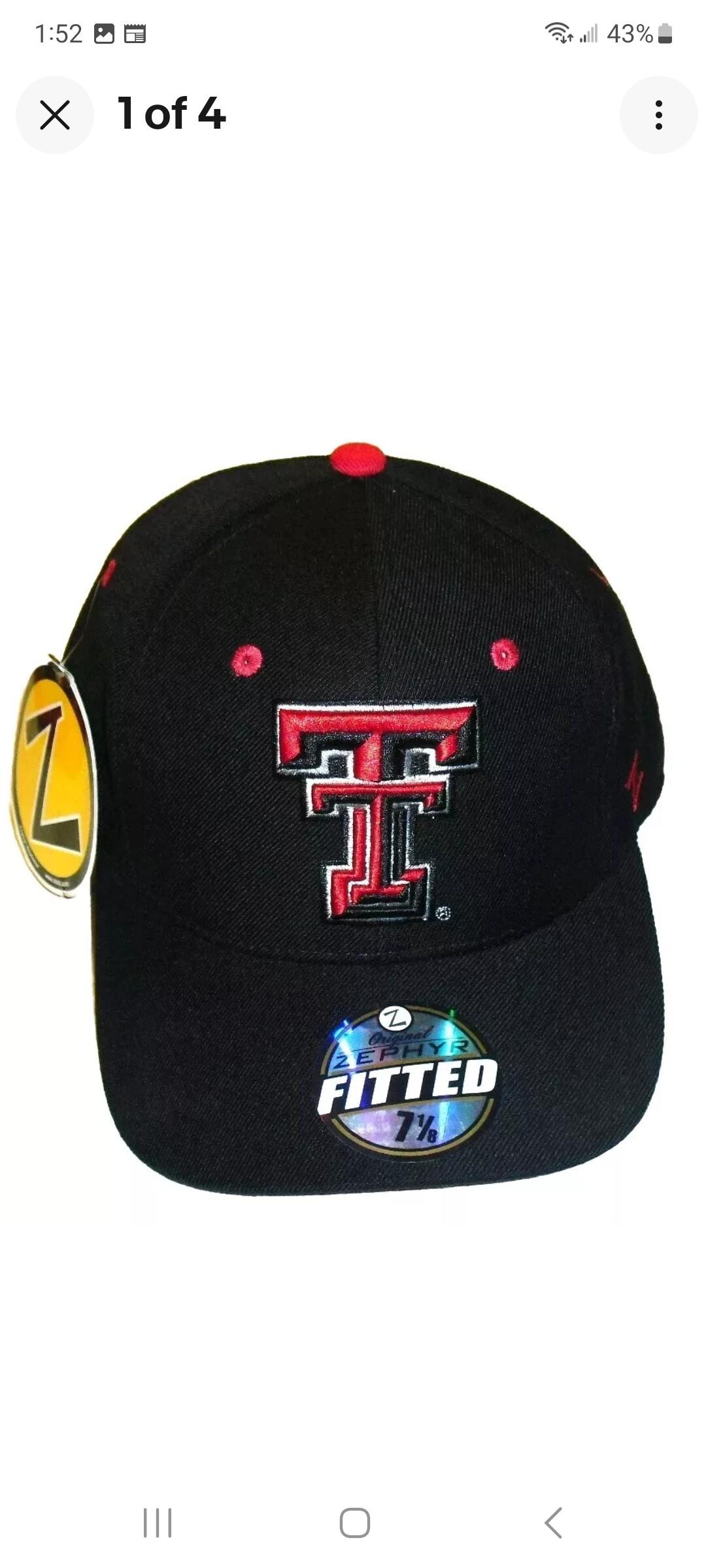 Texas Tech Red Raiders Zephyr Mens Black Fitted Hat Sz. 7 1/8 New Ncaa ...