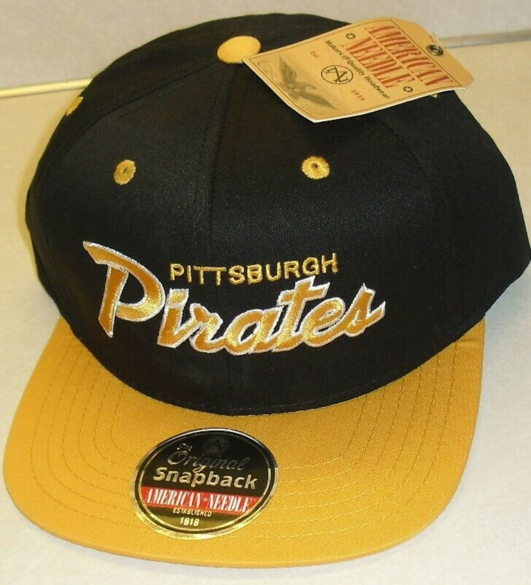 Pittsburgh Pirates Script Logo Black Yellow American Needle Snapback ...