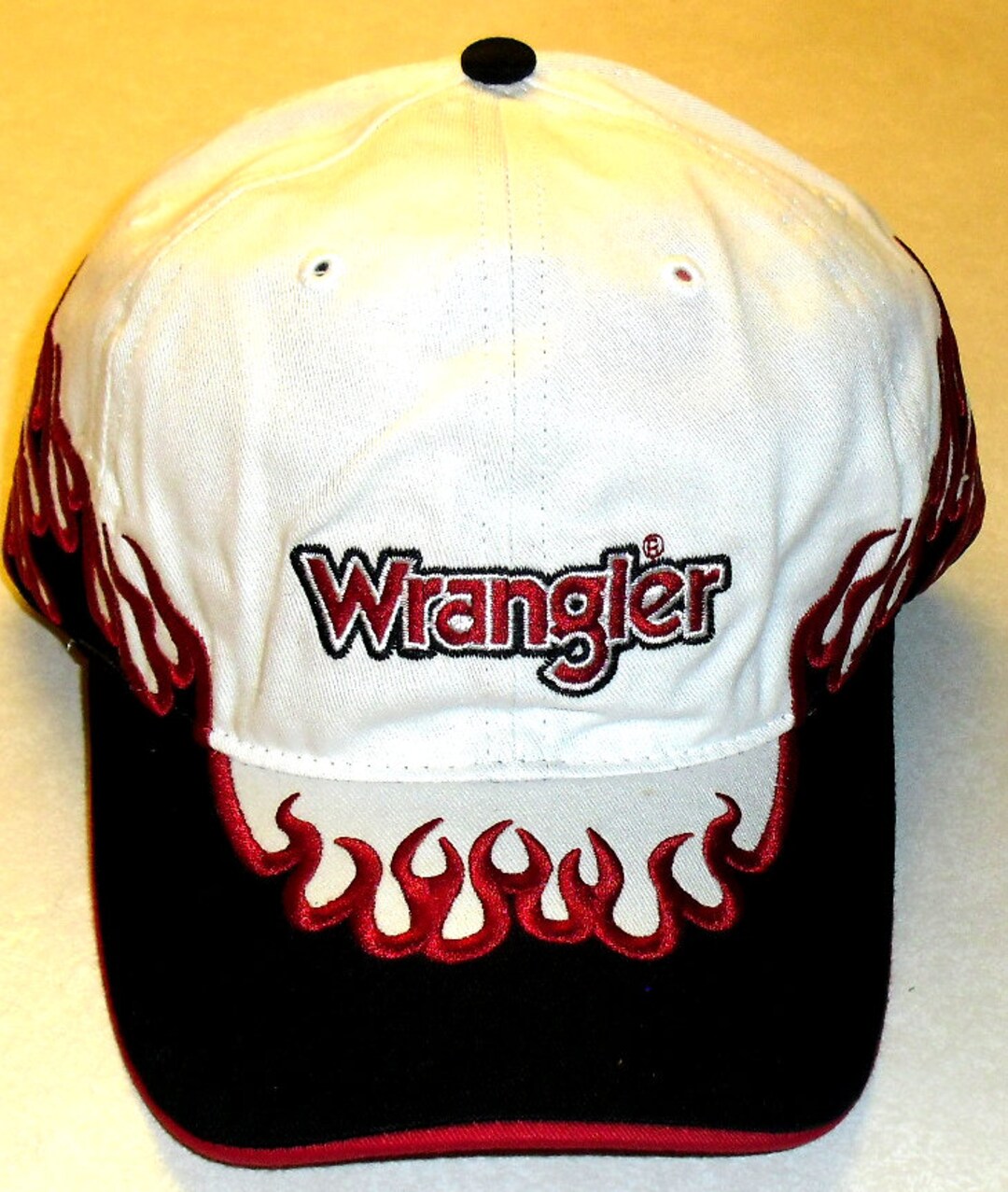 Wrangler Mens Vintage 90s Original Flames Design White Strapback Hat ...