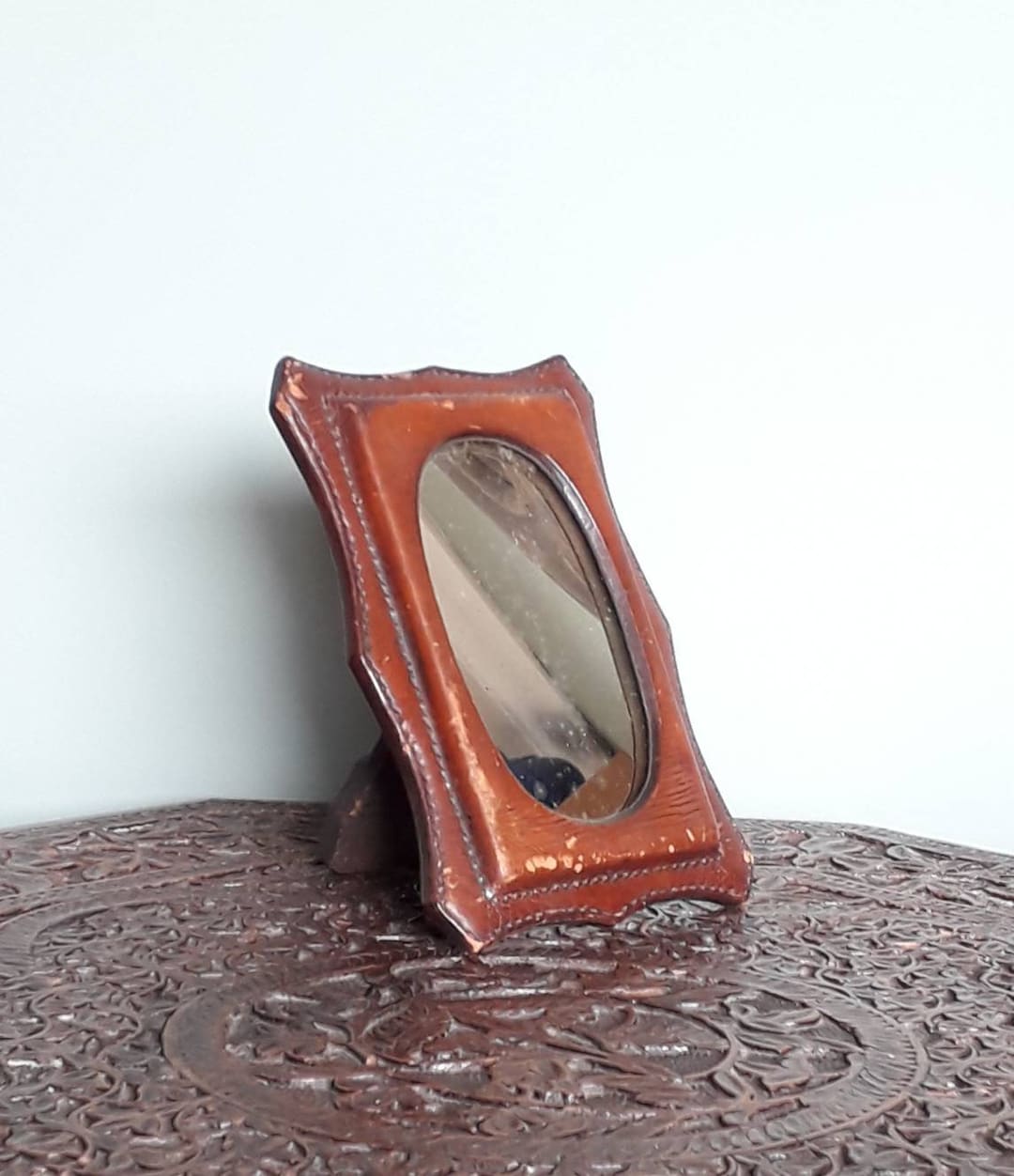 Victorian Foxed Glass Mirror Antique Leather Frame Mirror - Etsy