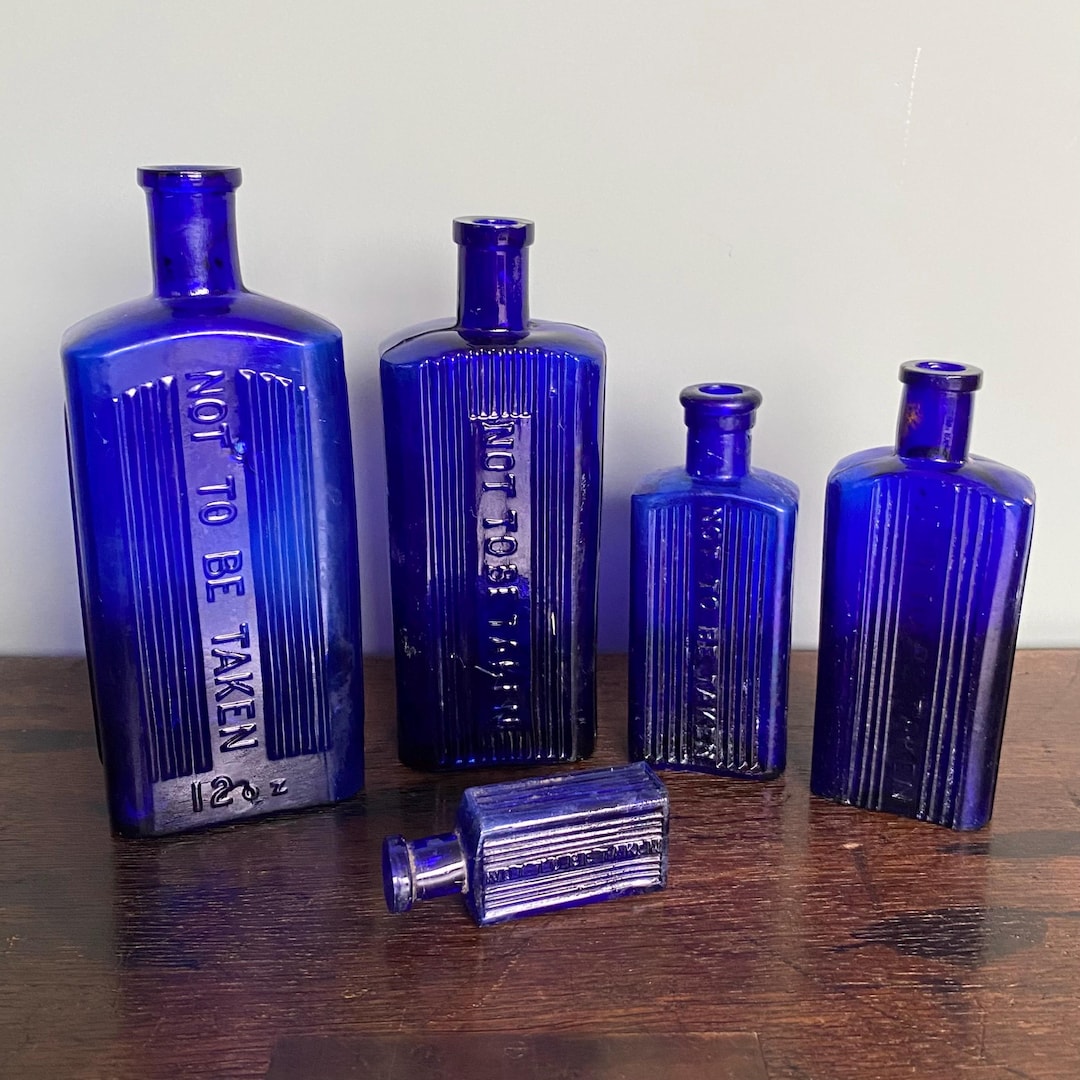 Antique Blue Glass Poison Bottle, 1800's Chemist and Pharmacy Bottle ...