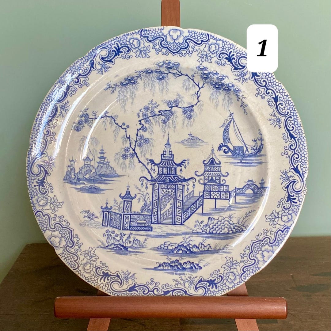Victorian Blue and White Transferware Chinoiserie Plate With Japanese ...