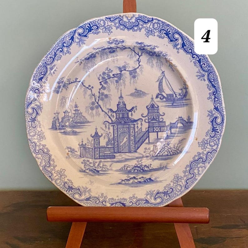 Victorian Blue and White Transferware Chinoiserie Plate With Japanese ...