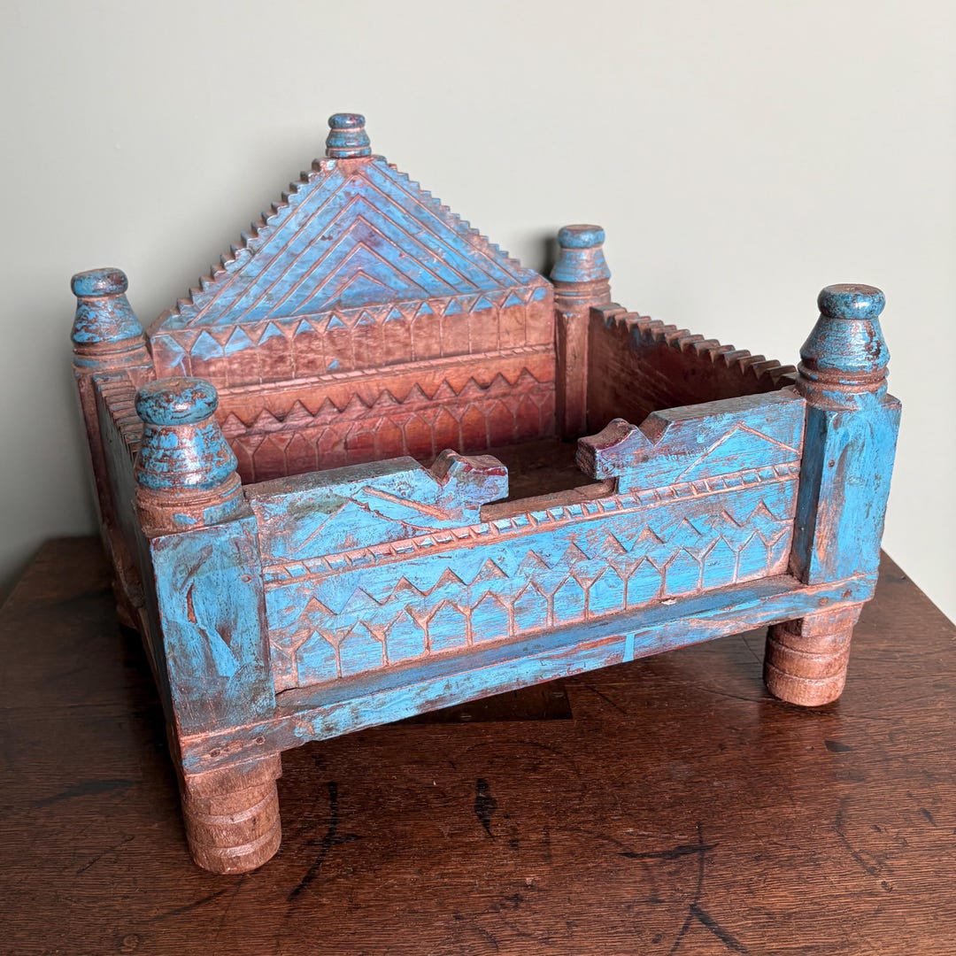 Antique Indian Deity Shrine, Sky Blue Painted Display Shelf, Boho ...