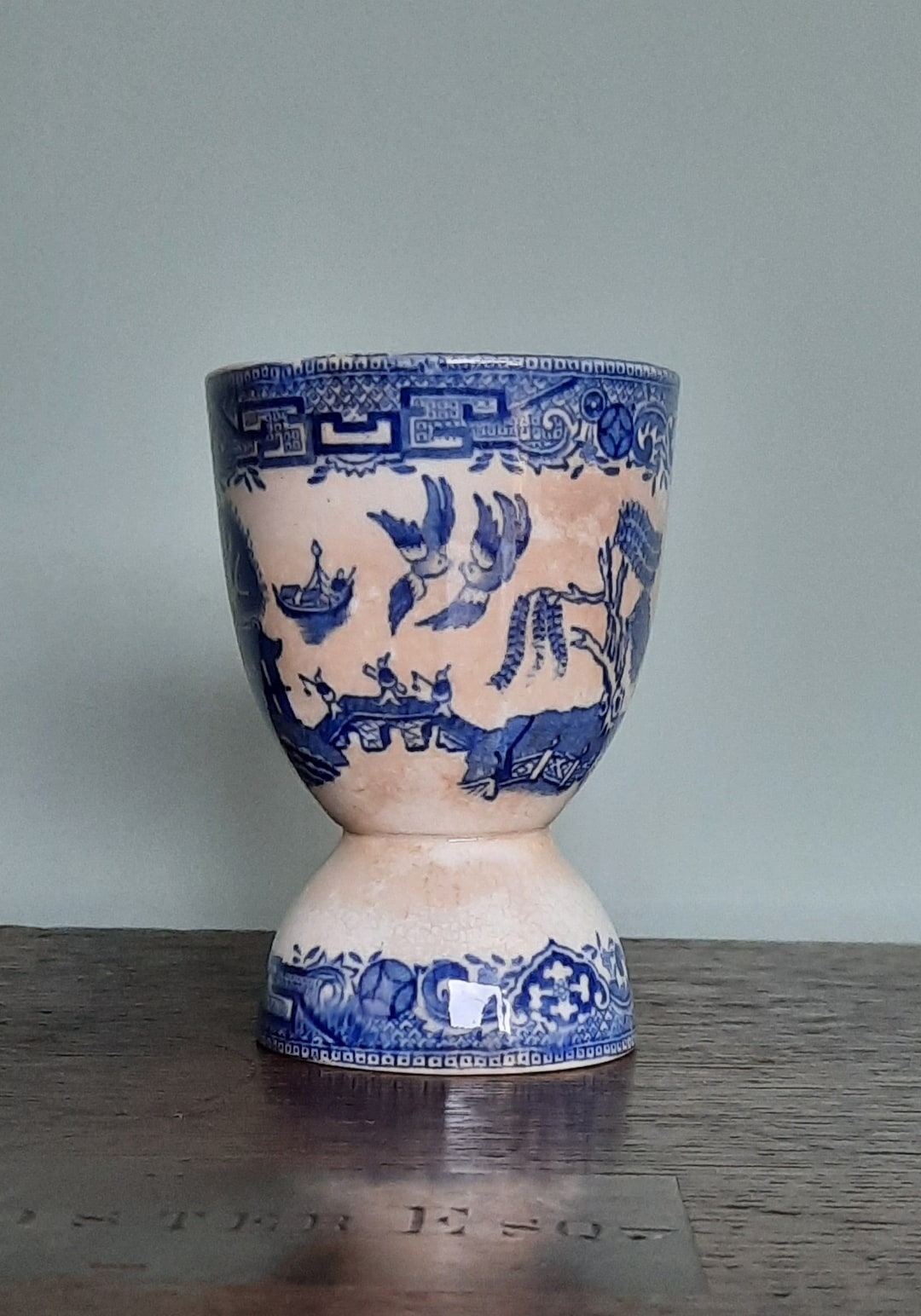 Victorian Willow Pattern Egg Cup, Double Ended Goose Egg Cup, Blue and ...