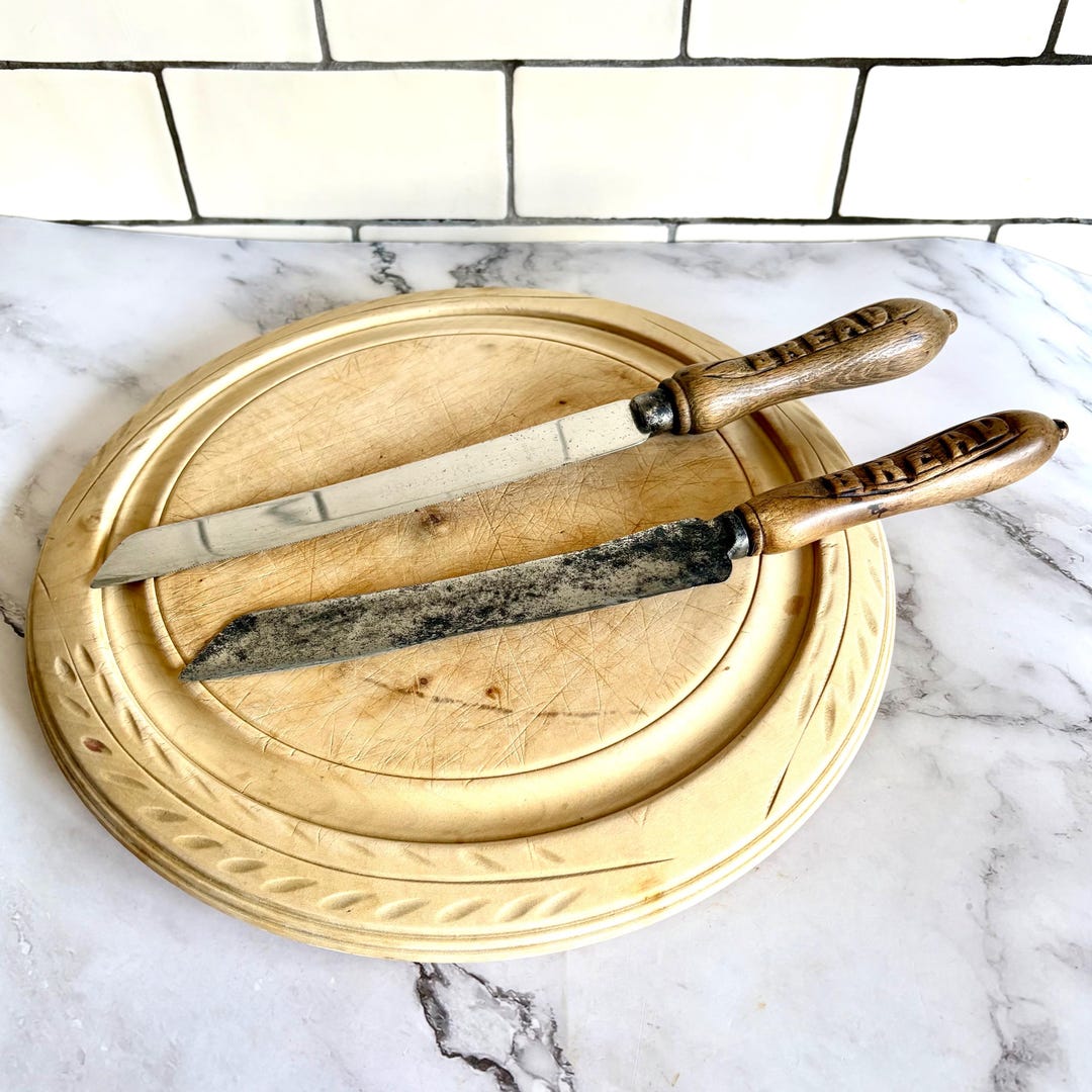 Antique Wooden Handle Bread Cutter, Carved Handle Bread Slicer - Etsy