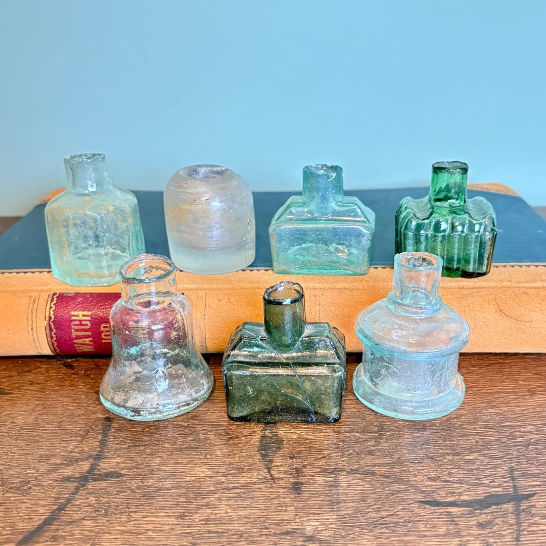 Victorian Glass Ink Bottle, Antique Glass Inkwell, Razor Inks - Etsy