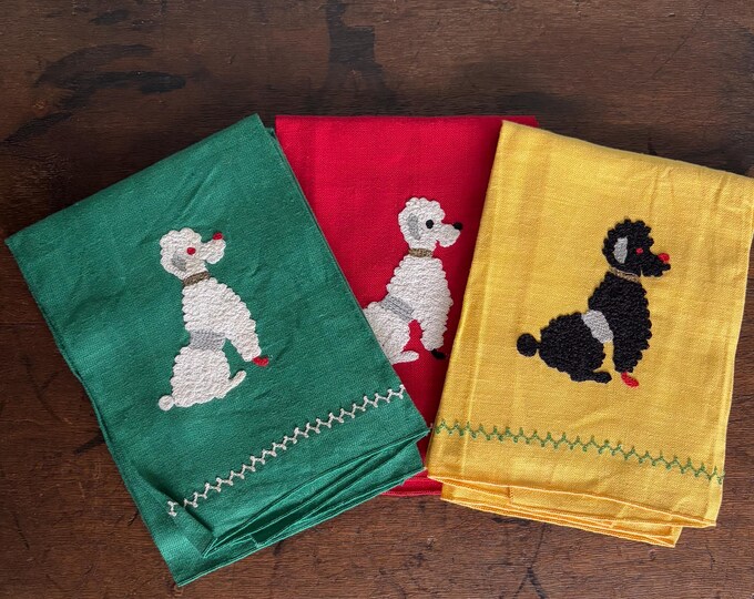 1950’s Vintage Embroidered Poodle Cloth, Black Poodle Table Runner ...