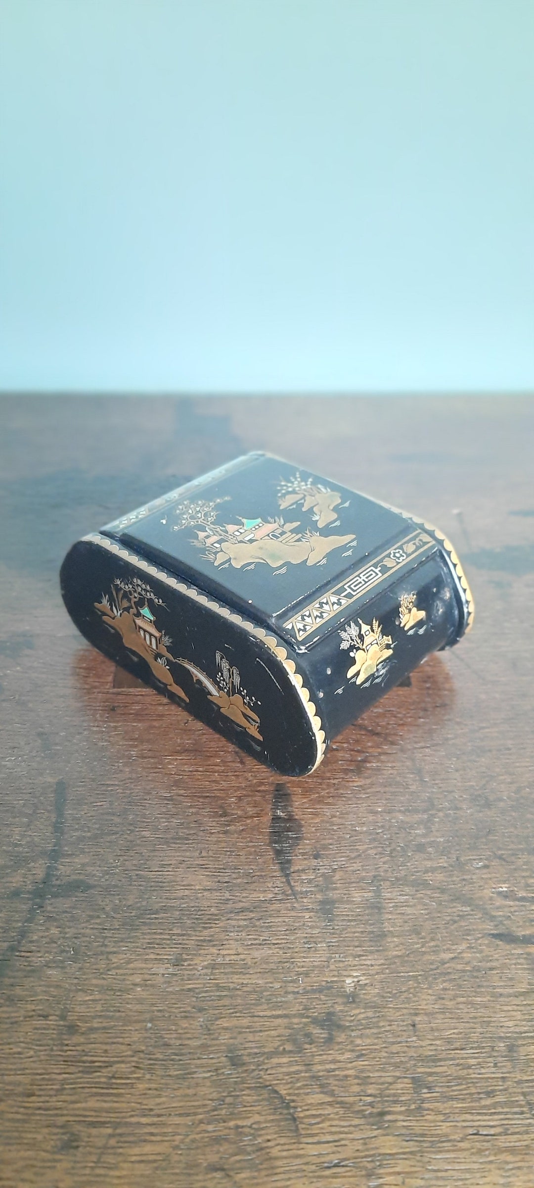 Vintage Chinoiserie Box, 1950's Cigarette Box, Black and Gold Chinese ...