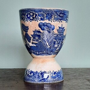 Victorian Willow Pattern Egg Cup, Double Ended Goose Egg Cup, Blue and ...