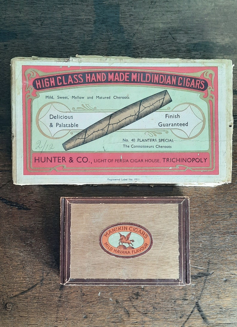 Vintage Wooden Cigar Box, Hunter and Co Indian Cigars, Old Wooden ...