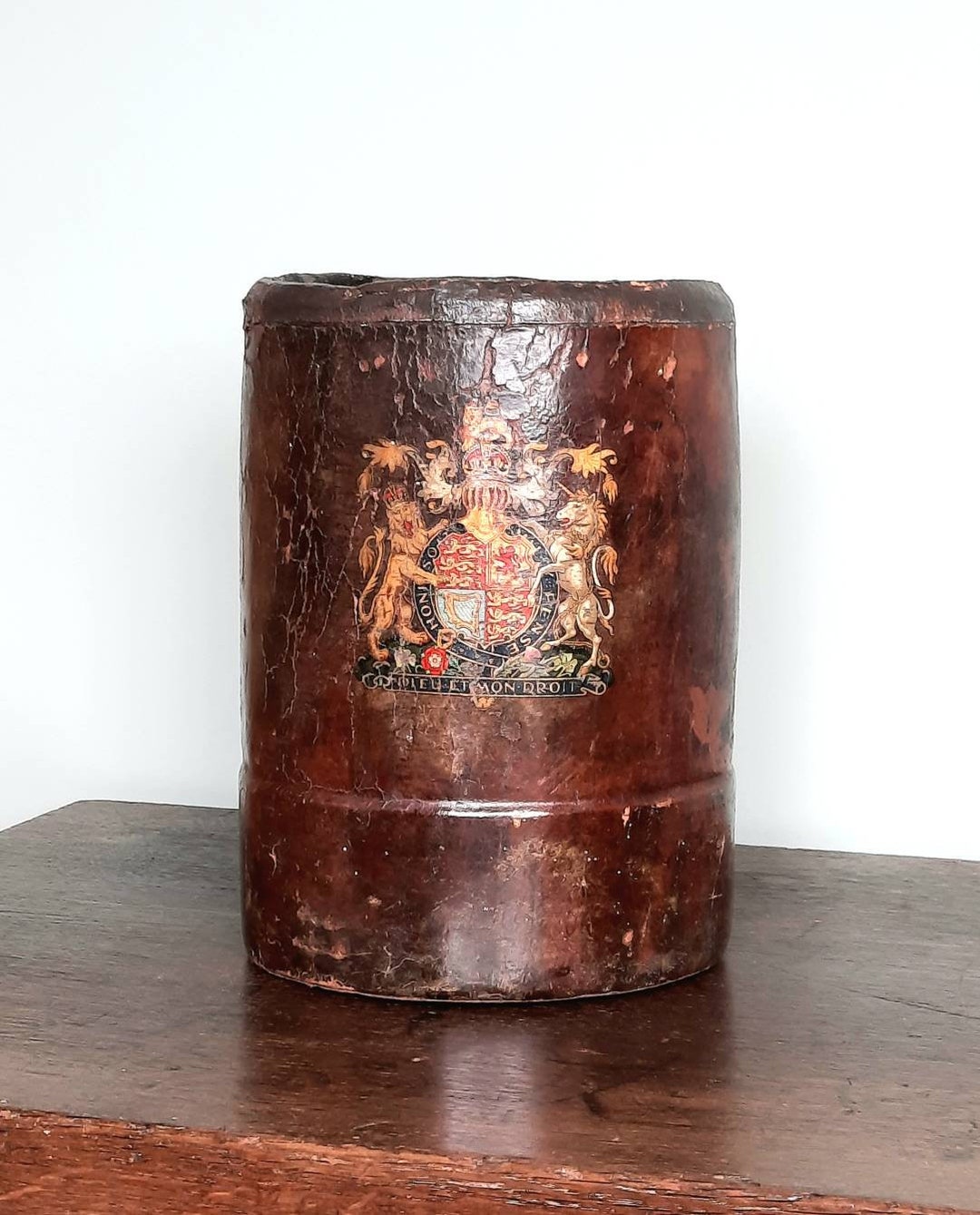 Antique Leather Powder Monkey Bucket With Royal Arms Insignia - Etsy