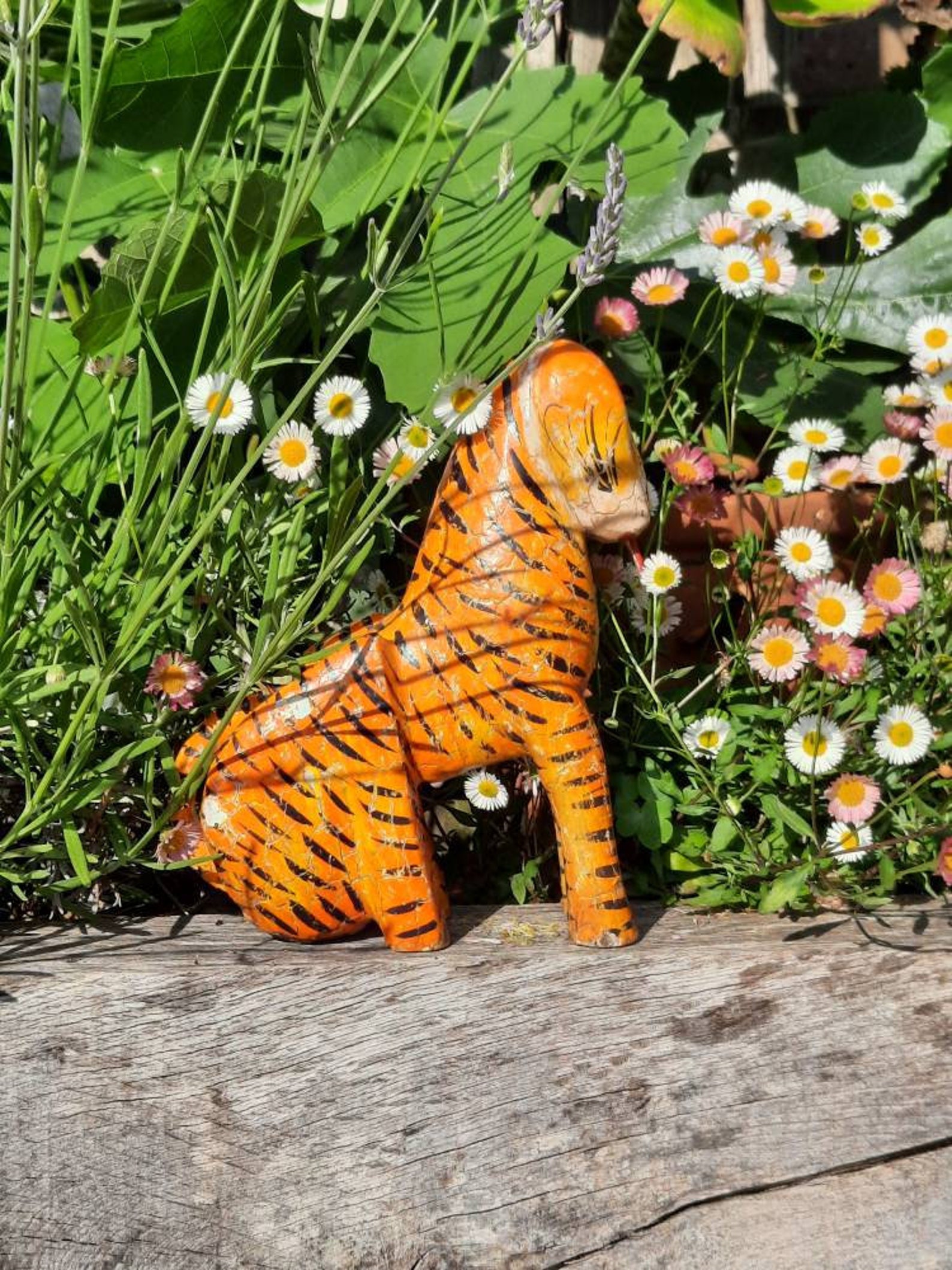Vintage Tiger Hand Carved Wooden Indian Tiger Orange and - Etsy