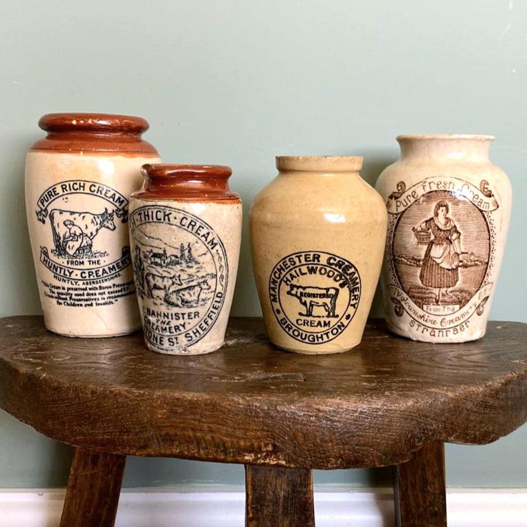 Victorian Stoneware Dairy Cream Pot, 1800's Pot With Advertising ...