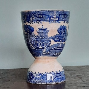 Victorian Willow Pattern Egg Cup, Double Ended Goose Egg Cup, Blue and ...