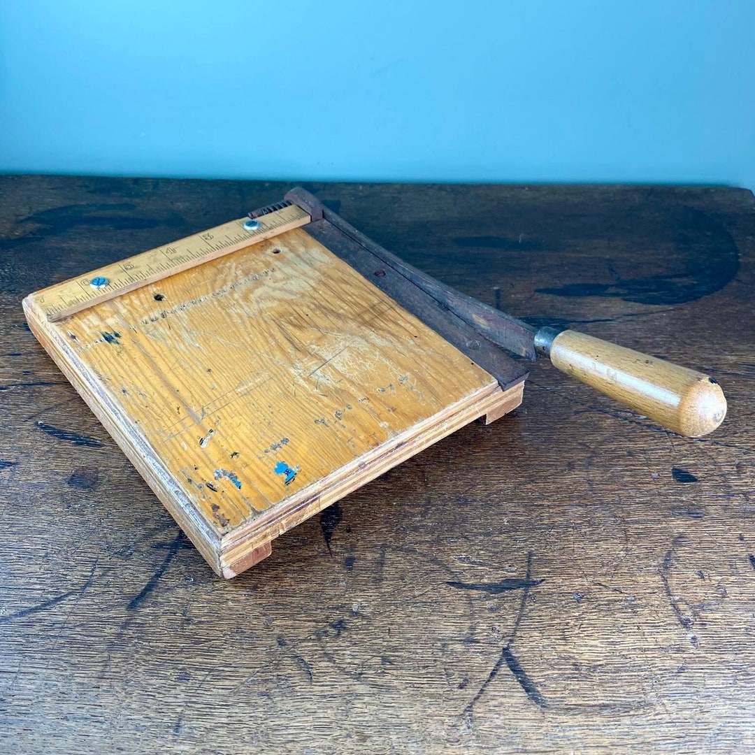 Vintage Paper Guillotine, 1950's Office Equipment, Wooden Paper Cutter ...