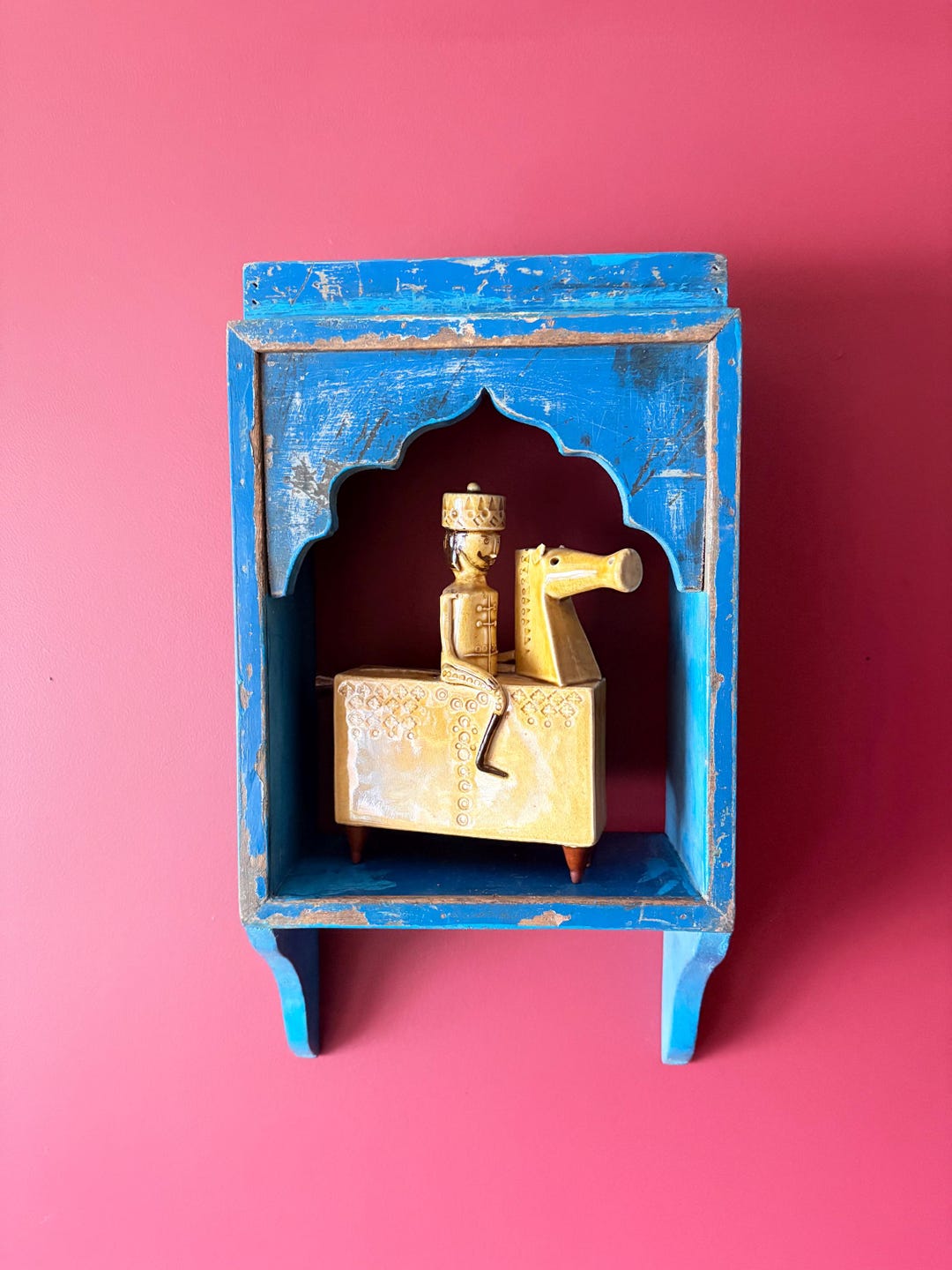 Antique Indian Shelf, Painted Blue Decorative Arched Boho Furniture ...