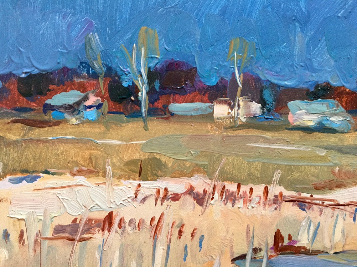 SPRING RIVERSCAPE Original Oil Painting Rural Artwork Riverside Scenery ...