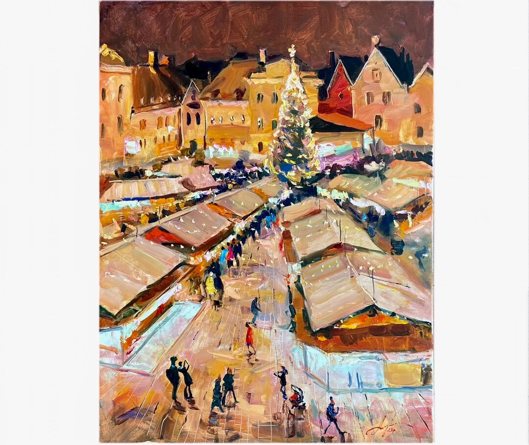 Christmas Painting, Original Painting, Cityscape, Large Wall Art ...