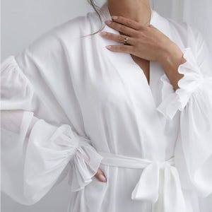 White Chiffon Sleeve Maxi Satin Robe, Night Robe, Getting Ready Outfit ...