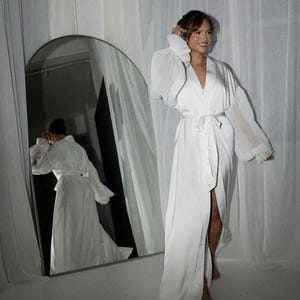 White Chiffon Sleeve Maxi Satin Robe, Night Robe, Getting Ready Outfit ...