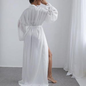 White Chiffon Sleeve Maxi Satin Robe, Night Robe, Getting Ready Outfit ...
