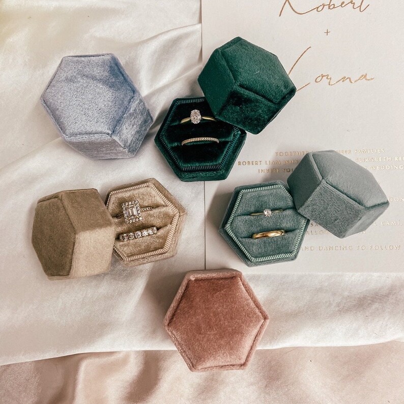 Velvet Ring Box Forest Green Wedding Ring Box Engagement - Etsy