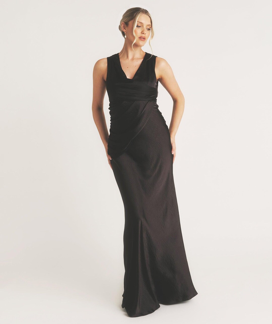 Plunge Drape Detail Satin Bridesmaid Dress - Black - Etsy