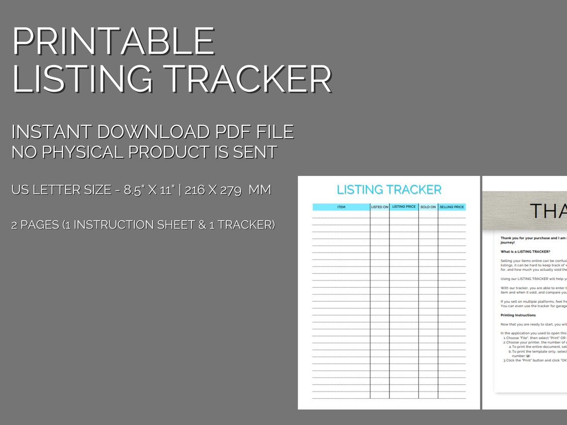 PRINTABLE Listing Tracker 8.5x11 Instant Download PDF - Etsy