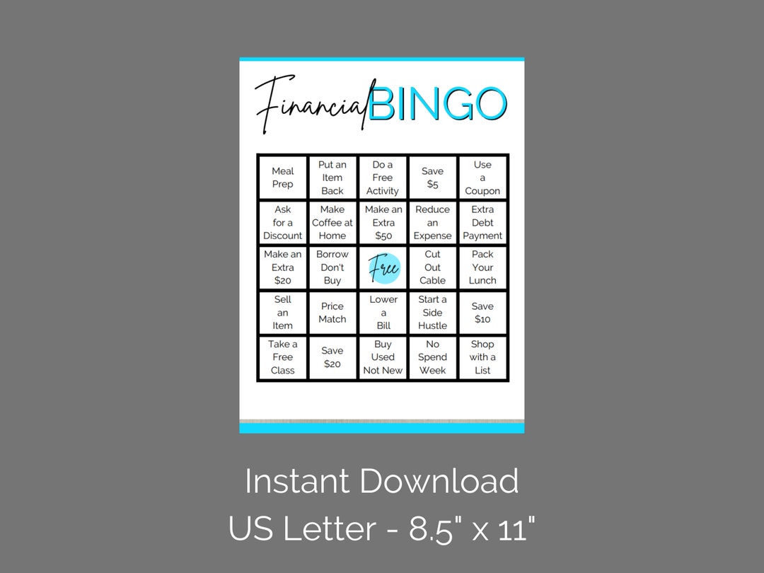PRINTABLE Financial Bingo - 8.5x11 - Instant Download - PDF - Etsy