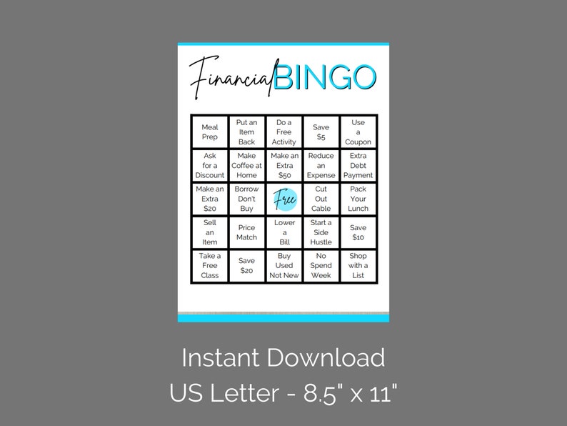 PRINTABLE Financial Bingo - 8.5x11 - Instant Download - PDF - Etsy