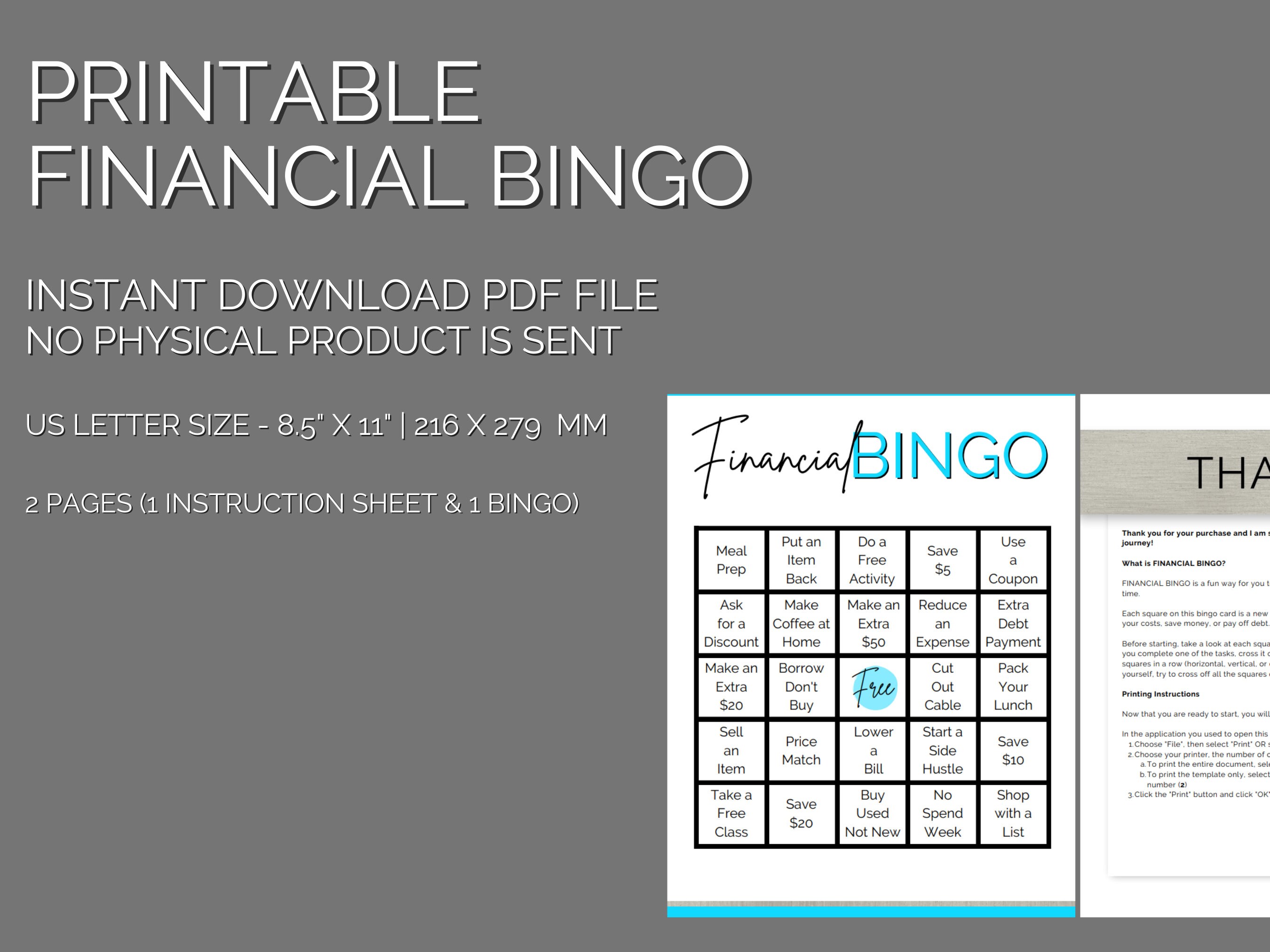 PRINTABLE Financial Bingo - 8.5x11 - Instant Download - PDF - Etsy