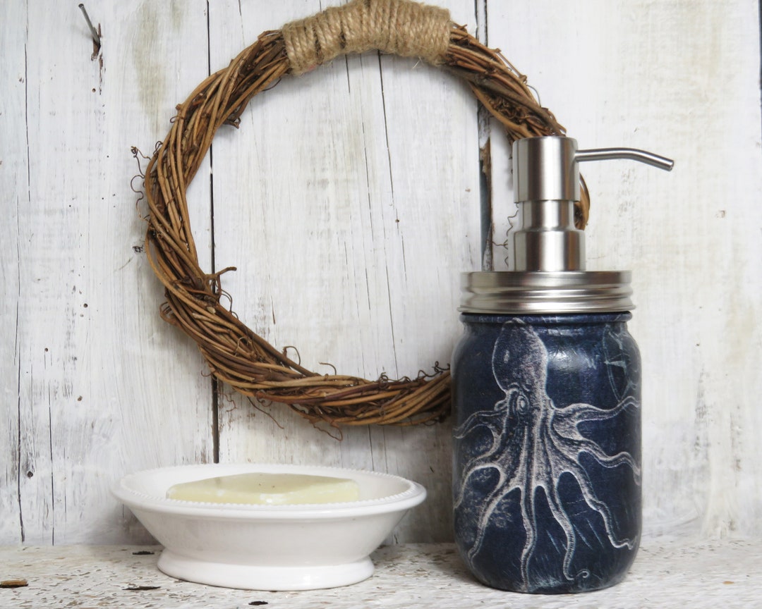 Octopus Squid Deep Sea Blue Nautical Ocean Mason Jar Handmade Soap ...
