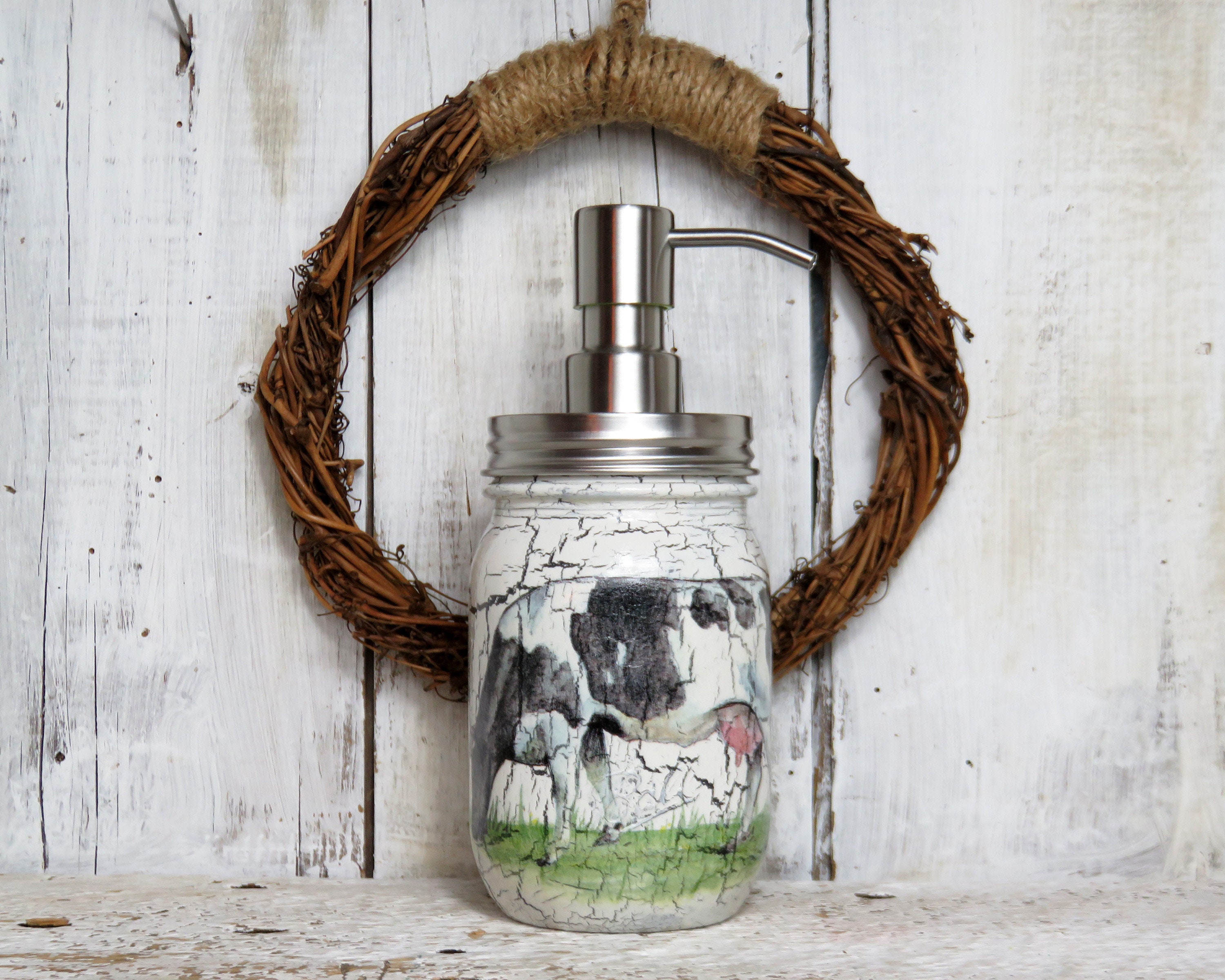 Crackled Grazing Dairy Cow Farm Soap Dispenser Floral Handmade | Etsy