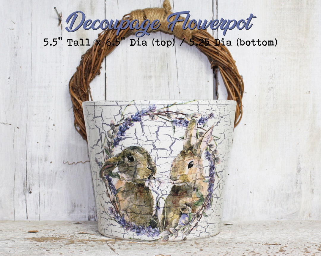 Large Two Bunnies Bunny Rabbits Lavender Wreath Rustic Crackle ...