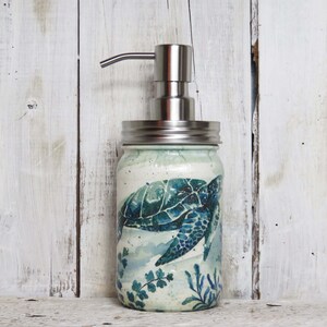 Green and Blue Sea Turtle Handmade Decoupage Square Mason Jar Soap ...