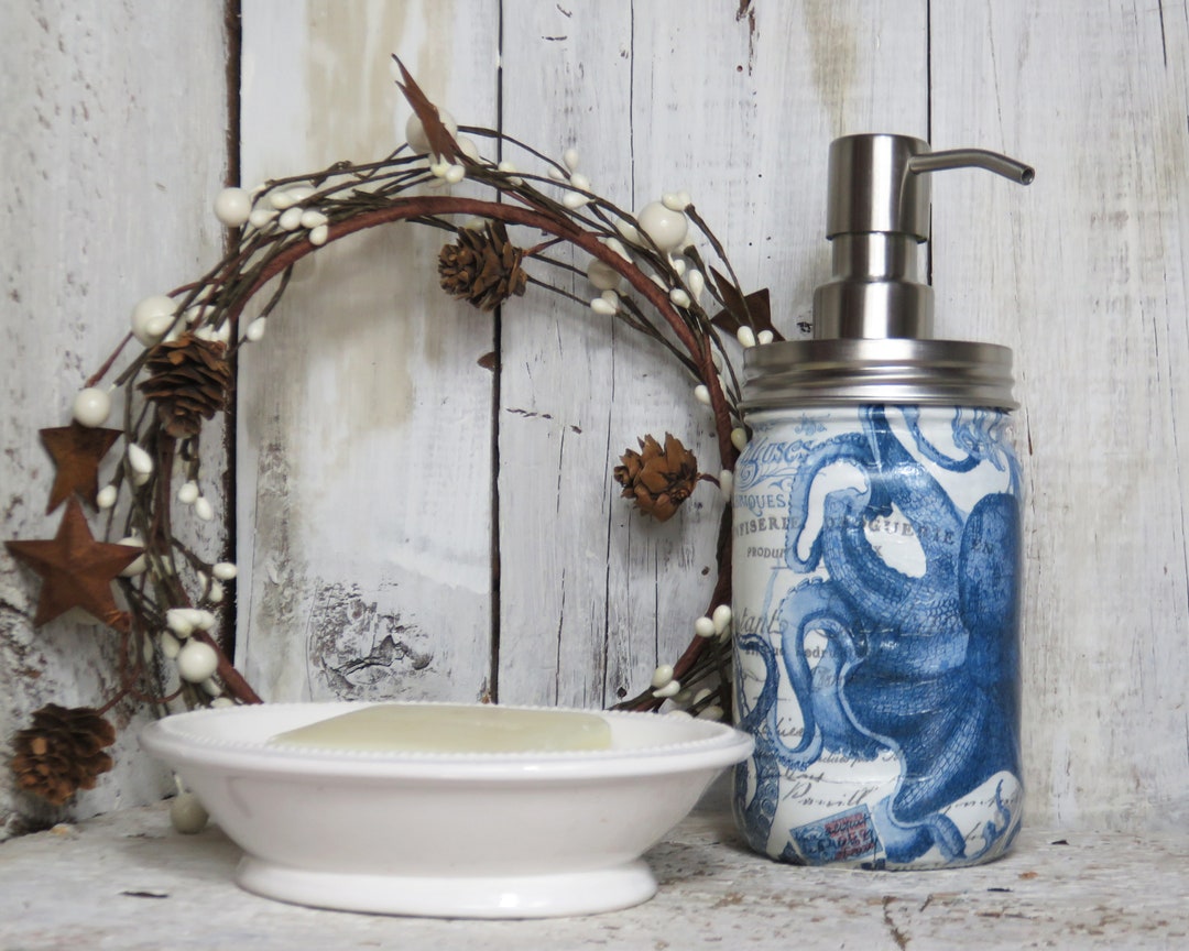 Octopus Squid Nautical Compass Rose Ocean Square Embossed Mason Jar ...