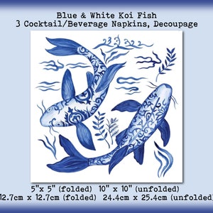 3 Blue White Exotic Koi Fish Pair China Pattern Chinese - Etsy