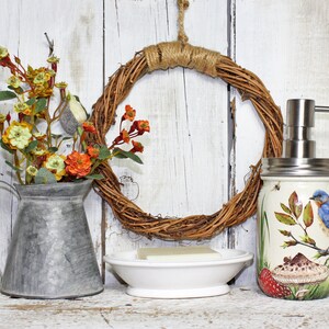 Bluebird Woodland Mushroom Fern Moss Mason Jar Soap Lotion Dispenser ...