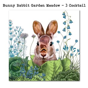 3 Bunny Rabbit Garden Meadow Wildlowers Flowers 5" Cocktail Beverage ...