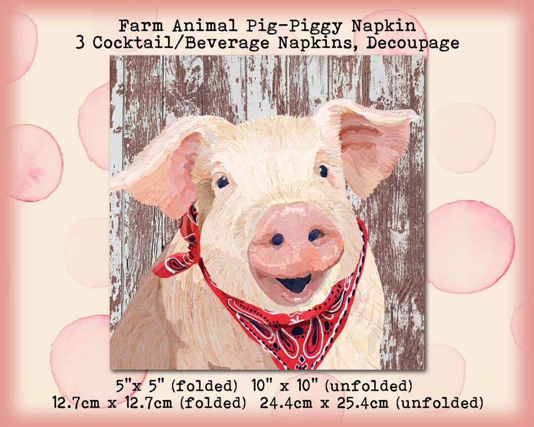 3 Pig Piggy Farm Animal Barn Bandana Country Rustic 5 Cocktail Beverage ...